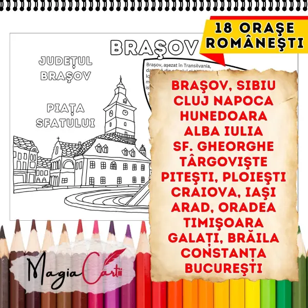 Carte de colorat pentru copii, Orasele tarii, 18 orase romanesti de ...